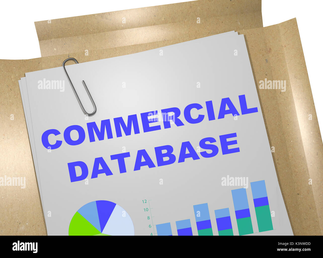 3D illustration of "COMMERCIAL DATABASE" title on document Stock Photo ...