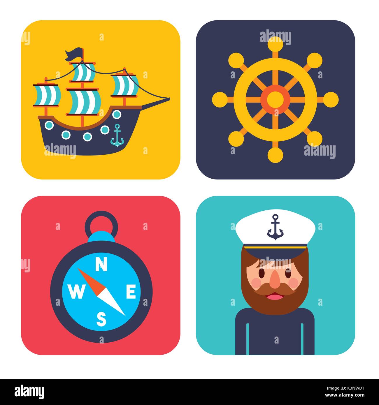 nautical design elements sailor captain wheel boat compass Stock Vector ...