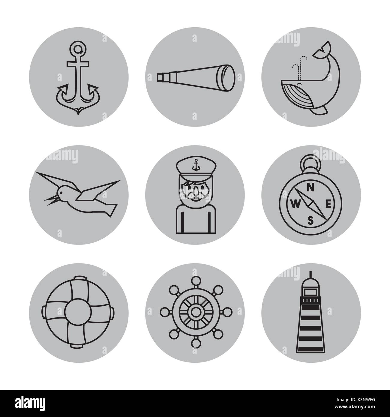 nautical design elements anchor wheel fish lifebuoy compass bird ...