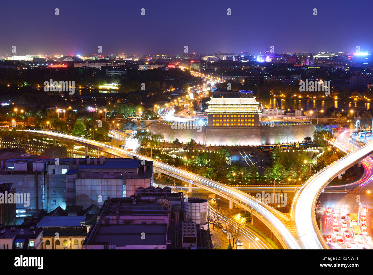 Deshengmen Arrow Tower scenery at night,it used to be one of the city ...