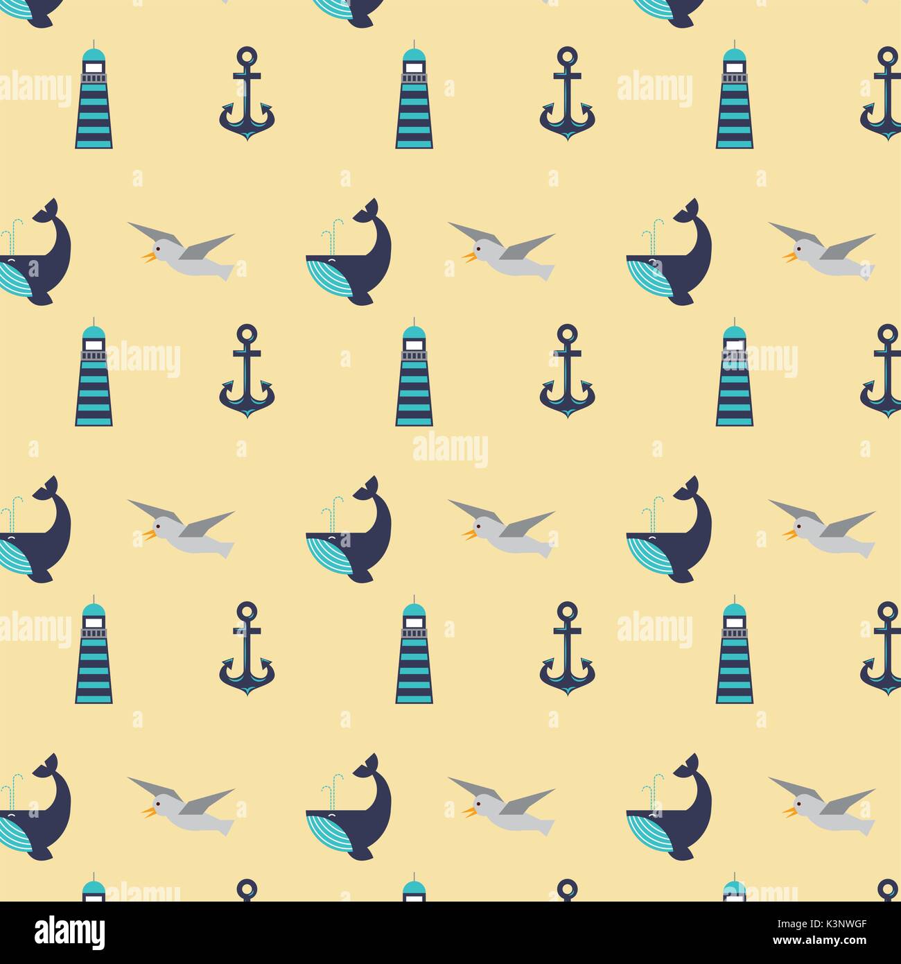 set of nautical marine symbols seamless pattern icons Stock Vector ...