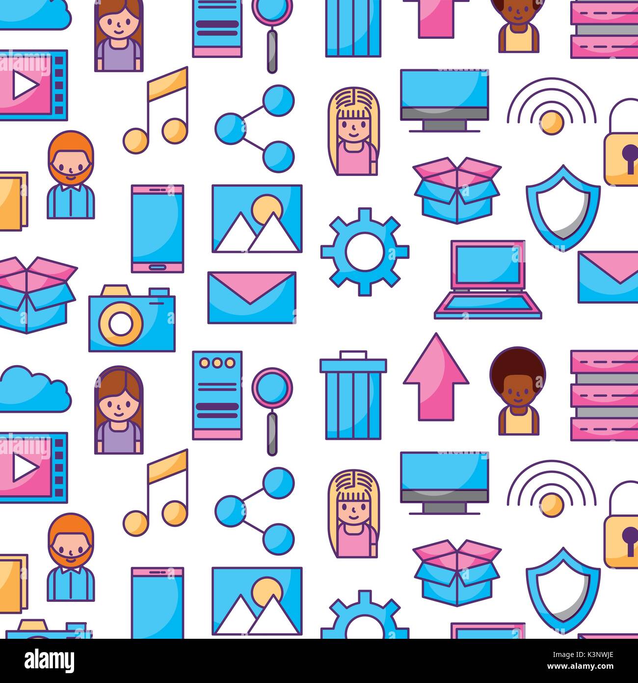 cloud computing digital elements app seamless pattern Stock Vector ...