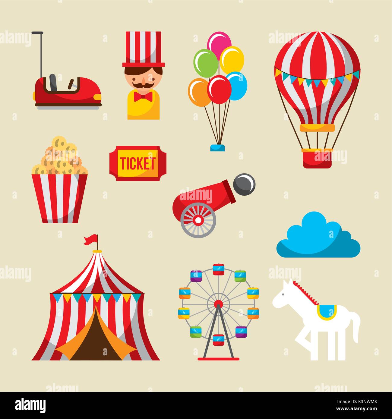 set carnival fun fair park amusement attraction Stock Vector Image ...