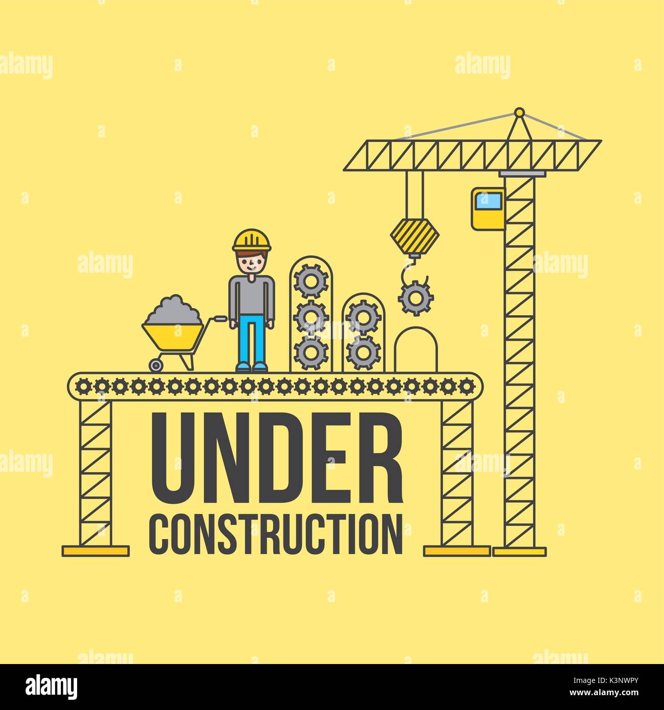 under construction worker crane gears wheelbarrow Stock Vector Image ...