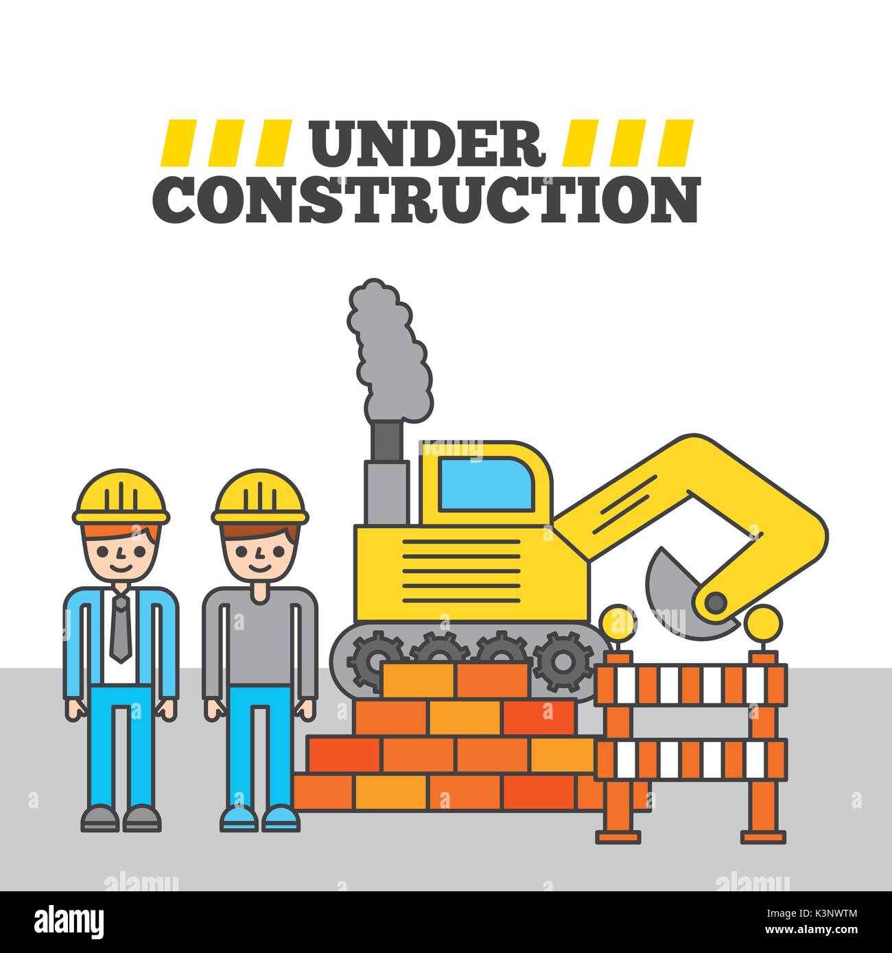 under construction people worker bulldozer barrier wall brick Stock ...
