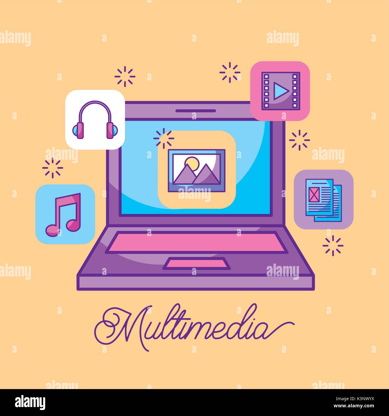 multimedia laptop picture information storage icons Stock Vector Image ...