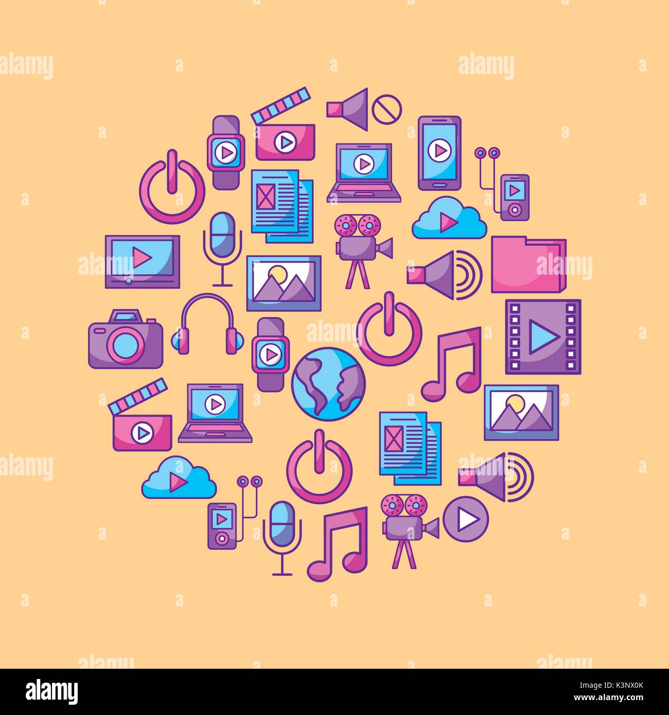 multimedia social media network application icon set design Stock ...
