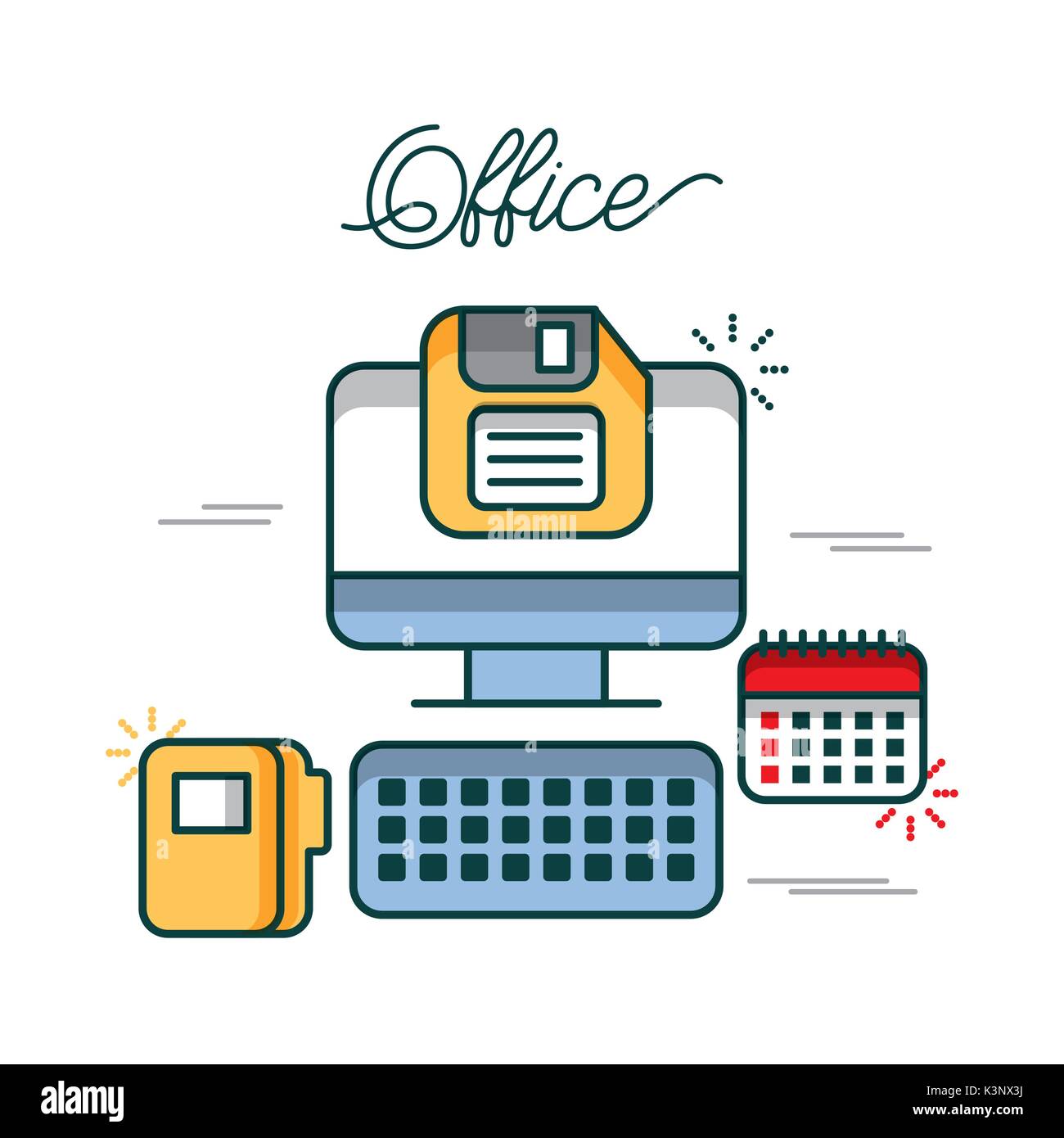 office computer calendar folder file diskette work image Stock Vector ...