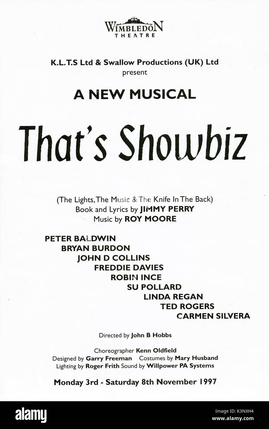 THAT'S SHOW BIZ [THEATRE PROGRAMME] Wimbledon Theatre November 3rd ...