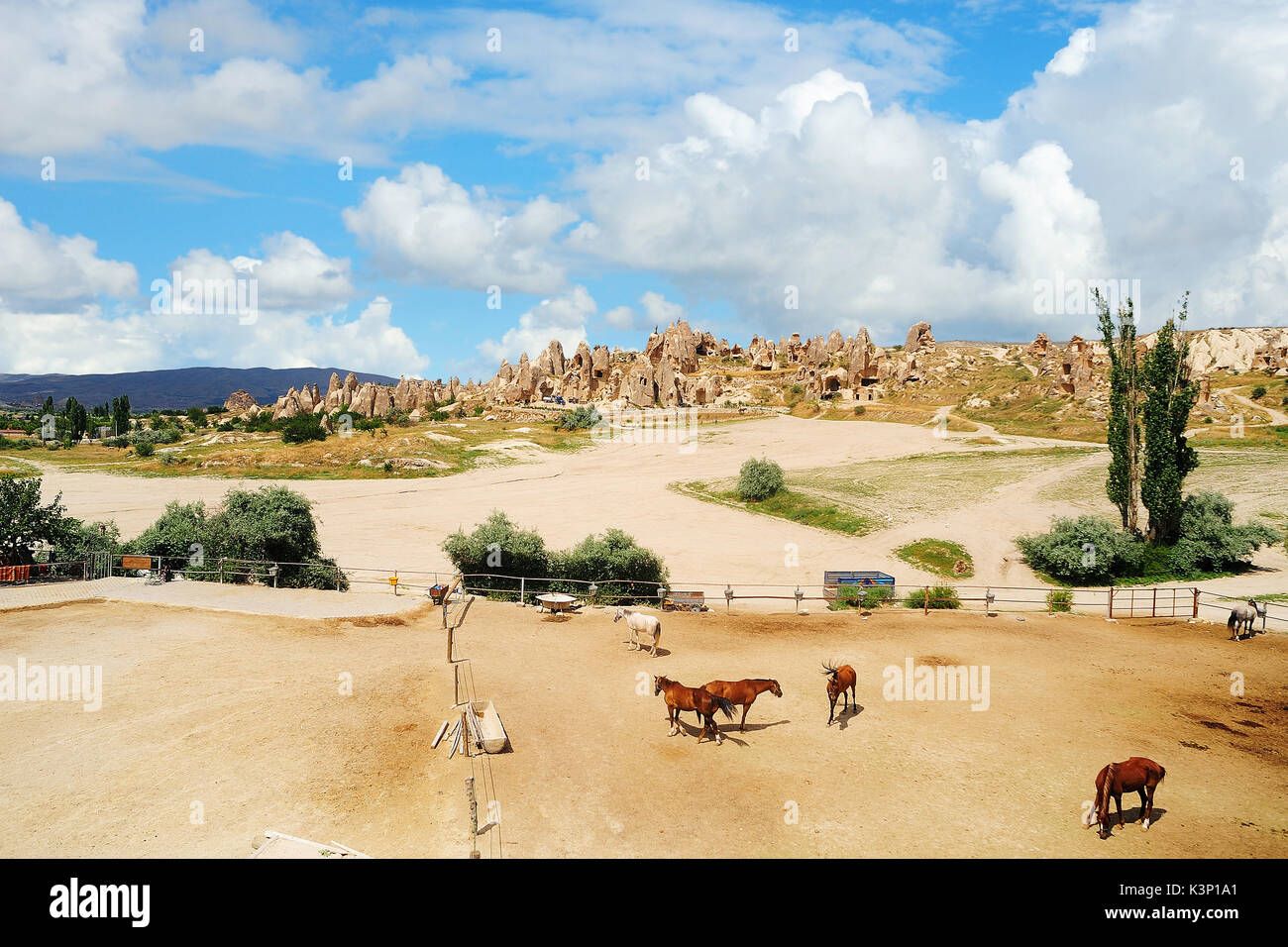 Cappadocia landscape with fairy chimneys and farm Stock Photo - Alamy