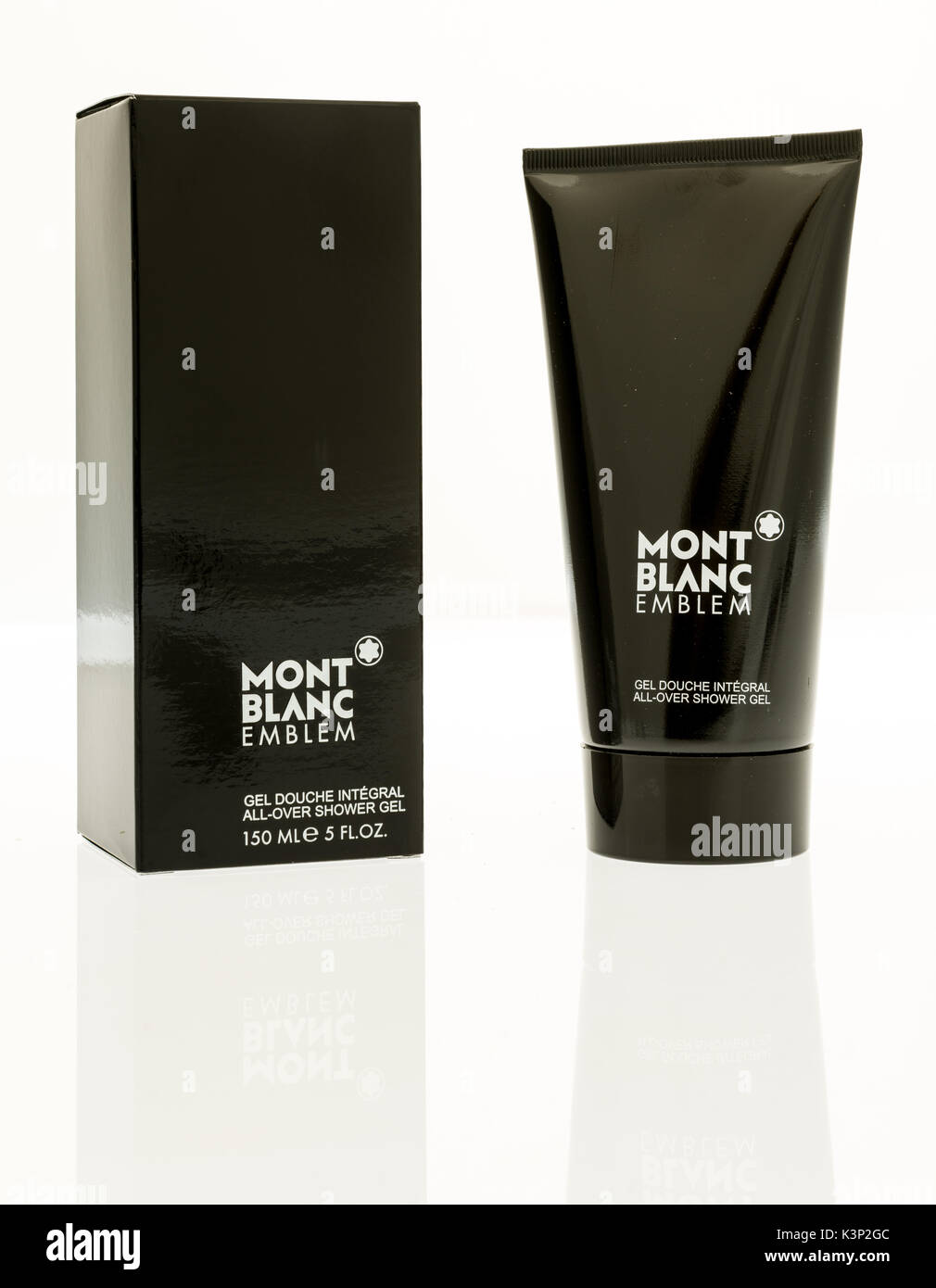 Winneconne, WI - 1 September 2017: A tube of Mont Blanc Emblem shower ...