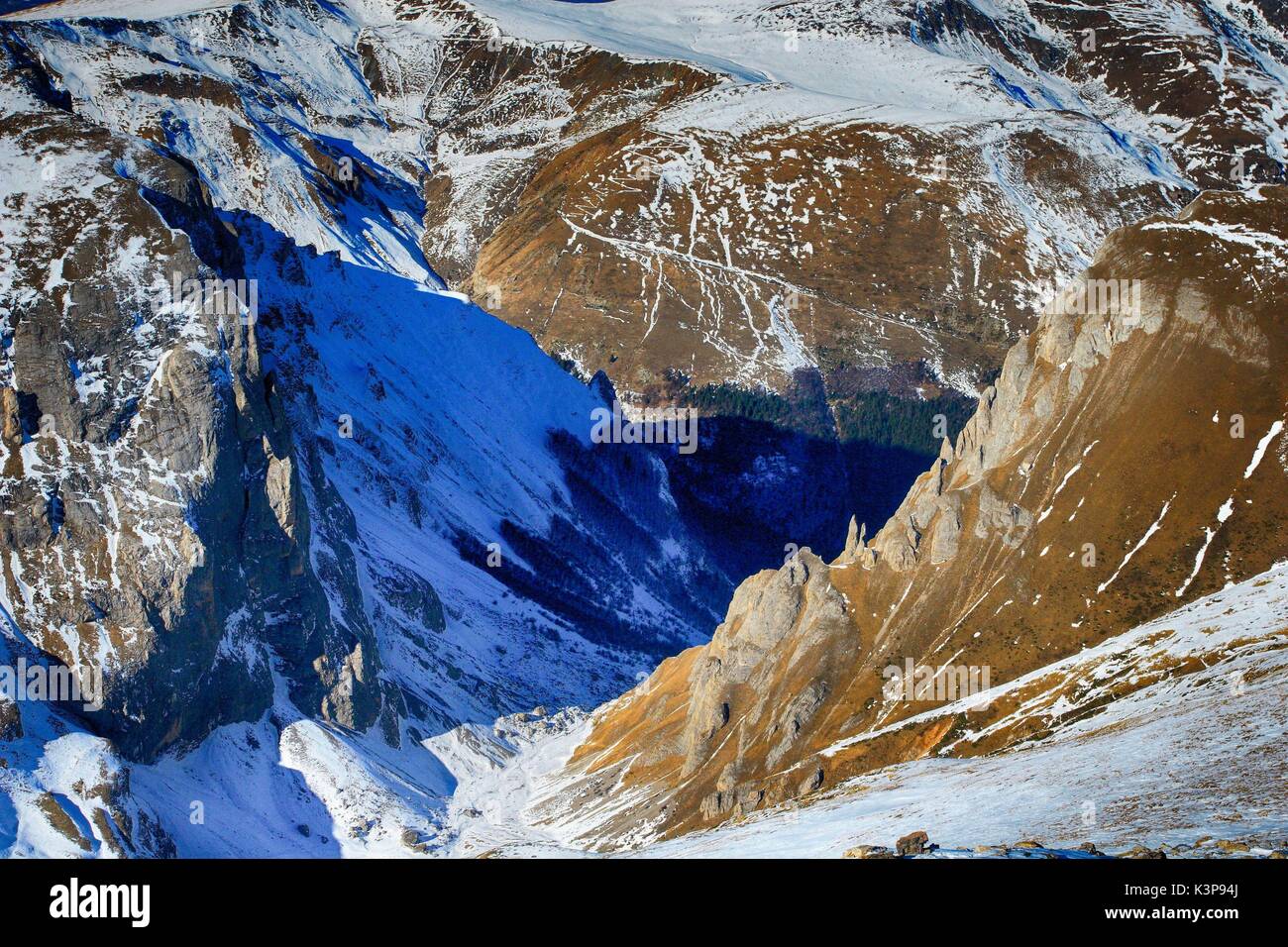 Snow covered peaks in winter in Sharr Mountains / Malet e Sharrit ...