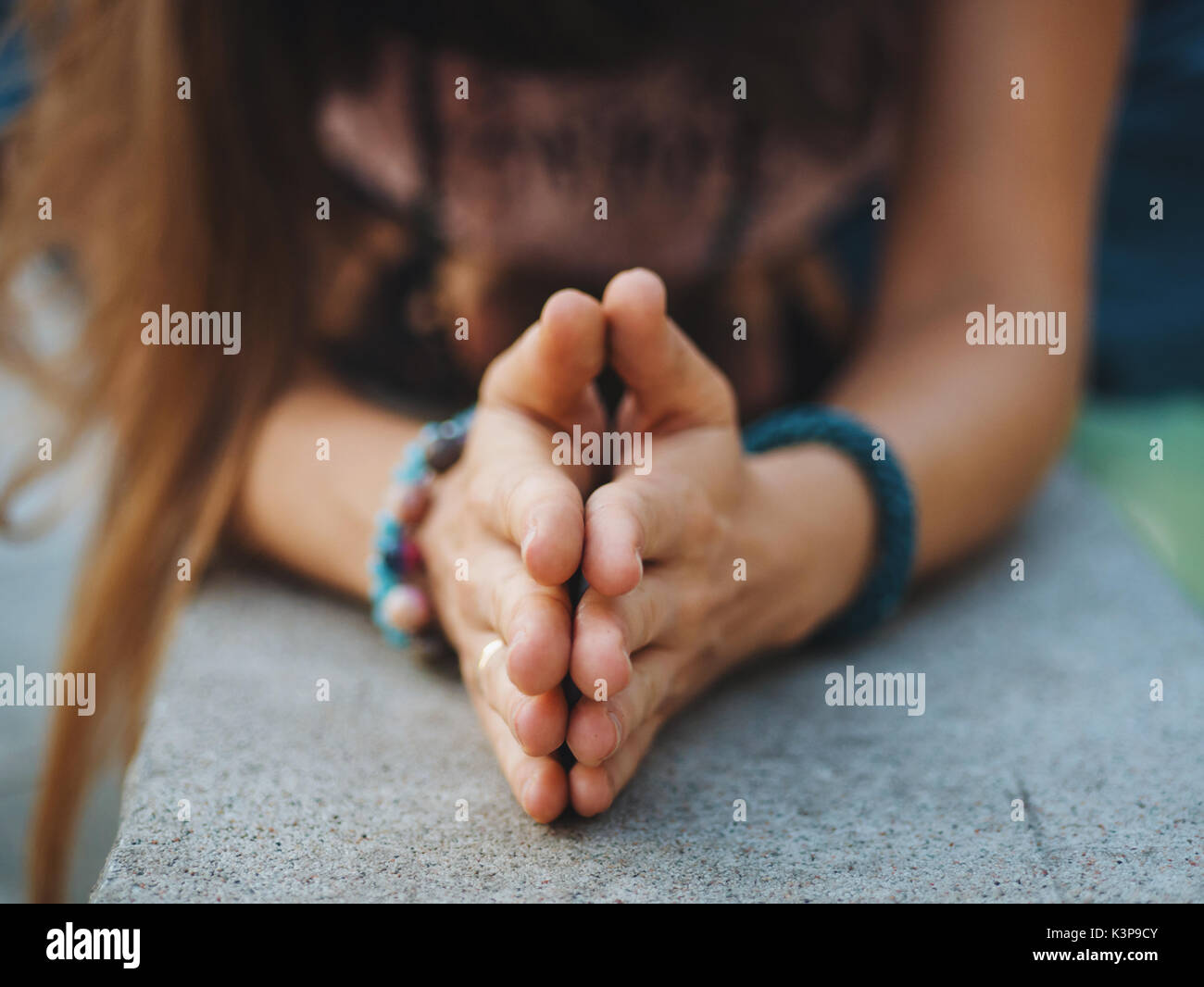 Woman hands together symbolizing prayer and gratitude. Mudra. Yoga ...