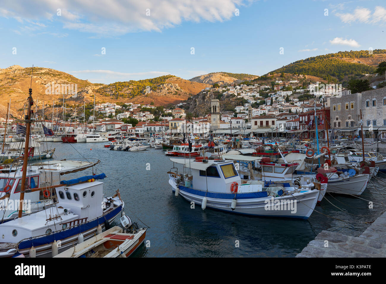 The beautiful harbor of Hydra island Stock Photo - Alamy
