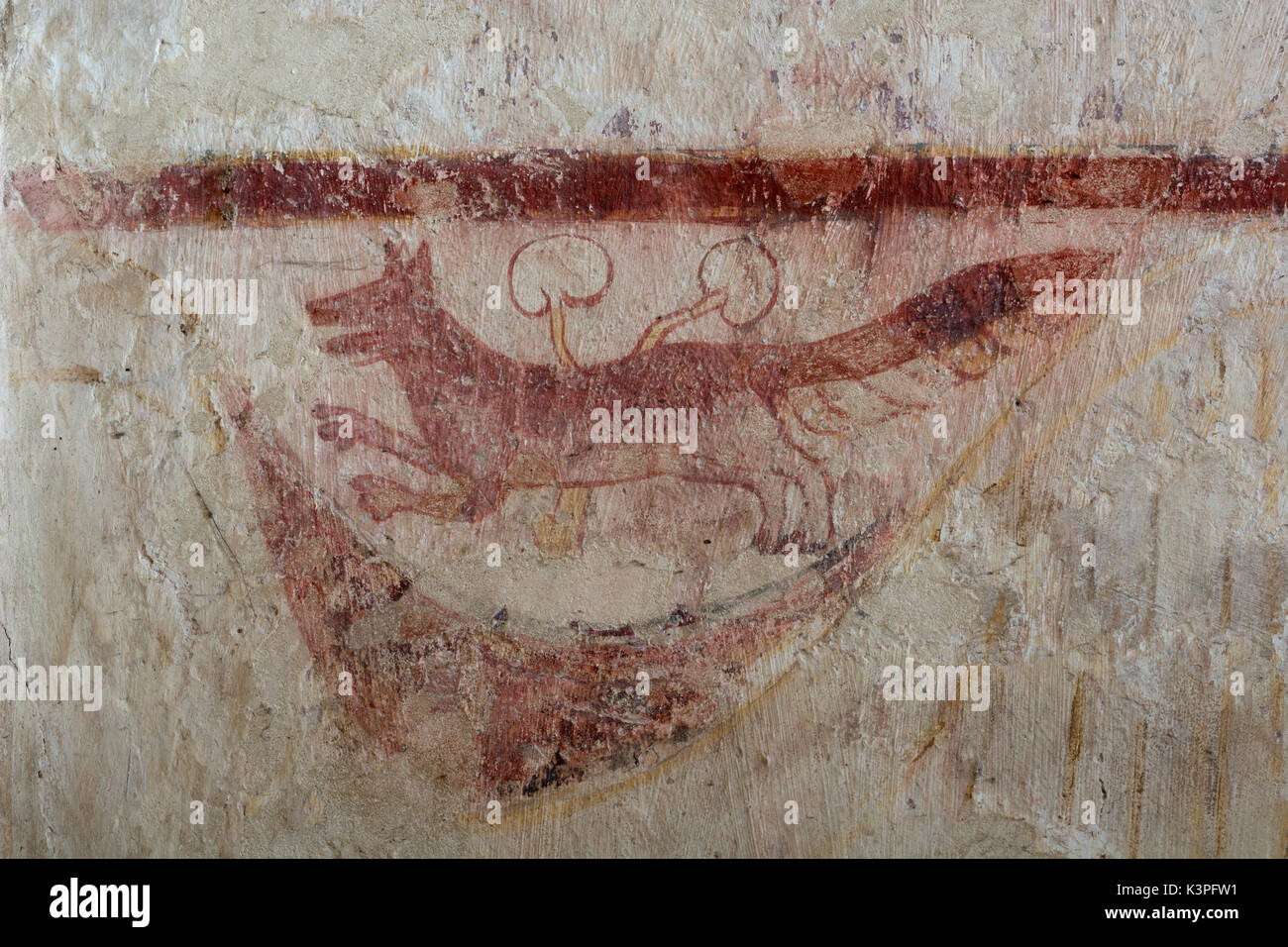 Medieval wall painting of a fox in St. Peter`s Church, Martley ...