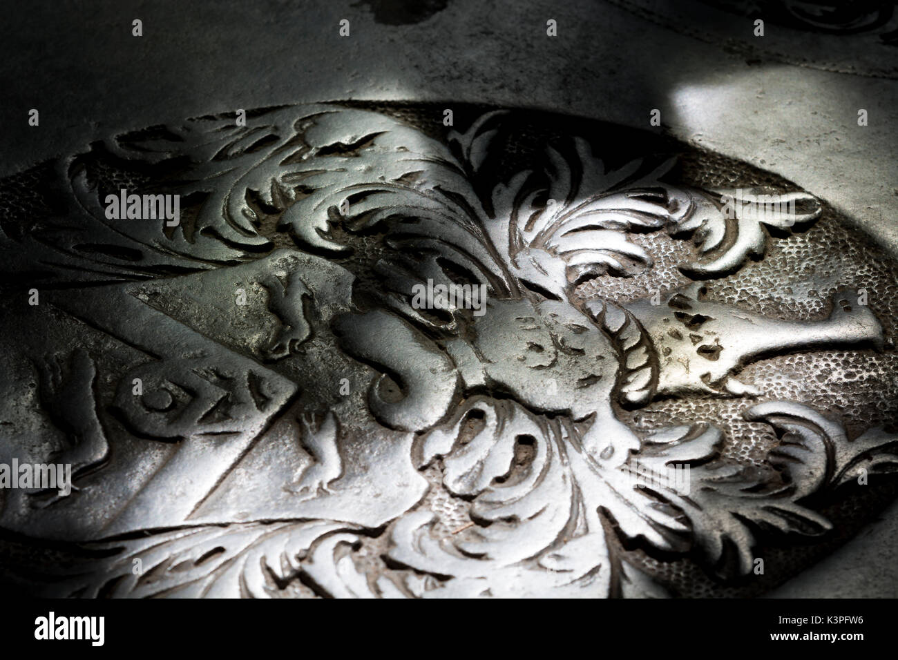 Sunlight on a floor memorial, St. Peter`s Church, Martley ...