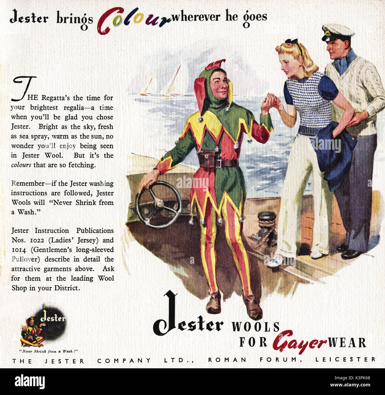 1940s old vintage original advert advertising Jester Wools of Stock ...
