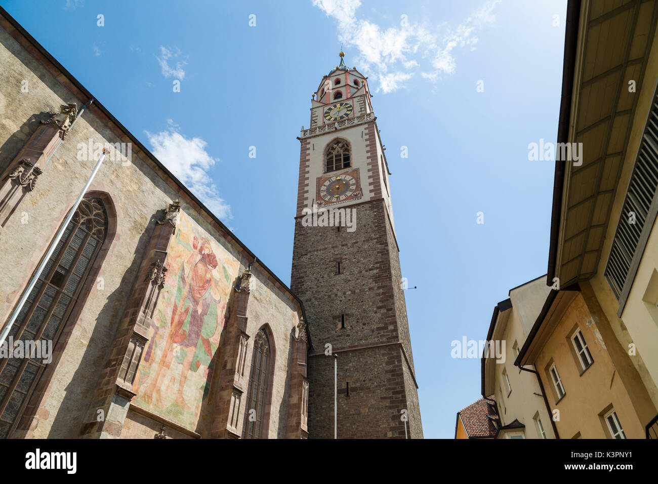 The medieval church of St Nicholas at the centre of Merano in the South ...