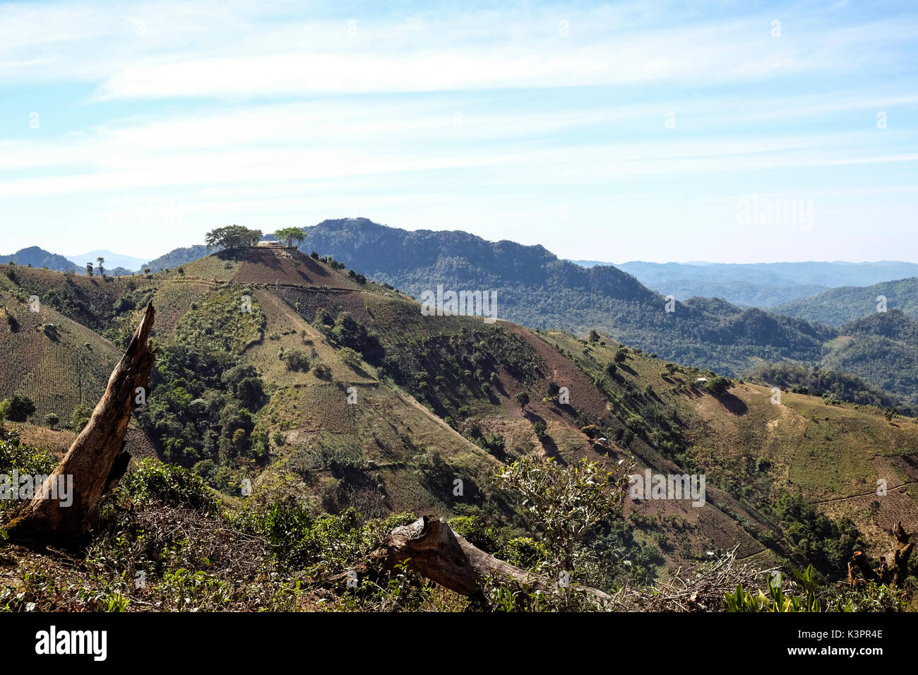 A view across a mountain range on the Kalaw to Inle Lake trek, Myanmar ...