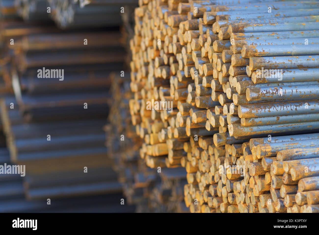 Metal profile of round section in packs at the warehouse of metal ...