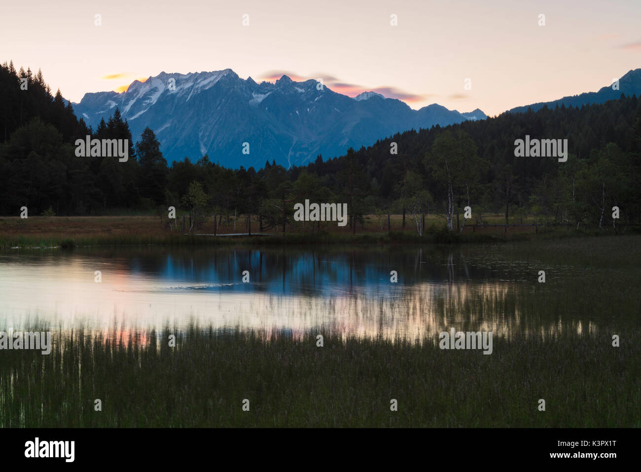 Dawn lights up the swamp of the Natural Reserve of Pian di Gembro ...