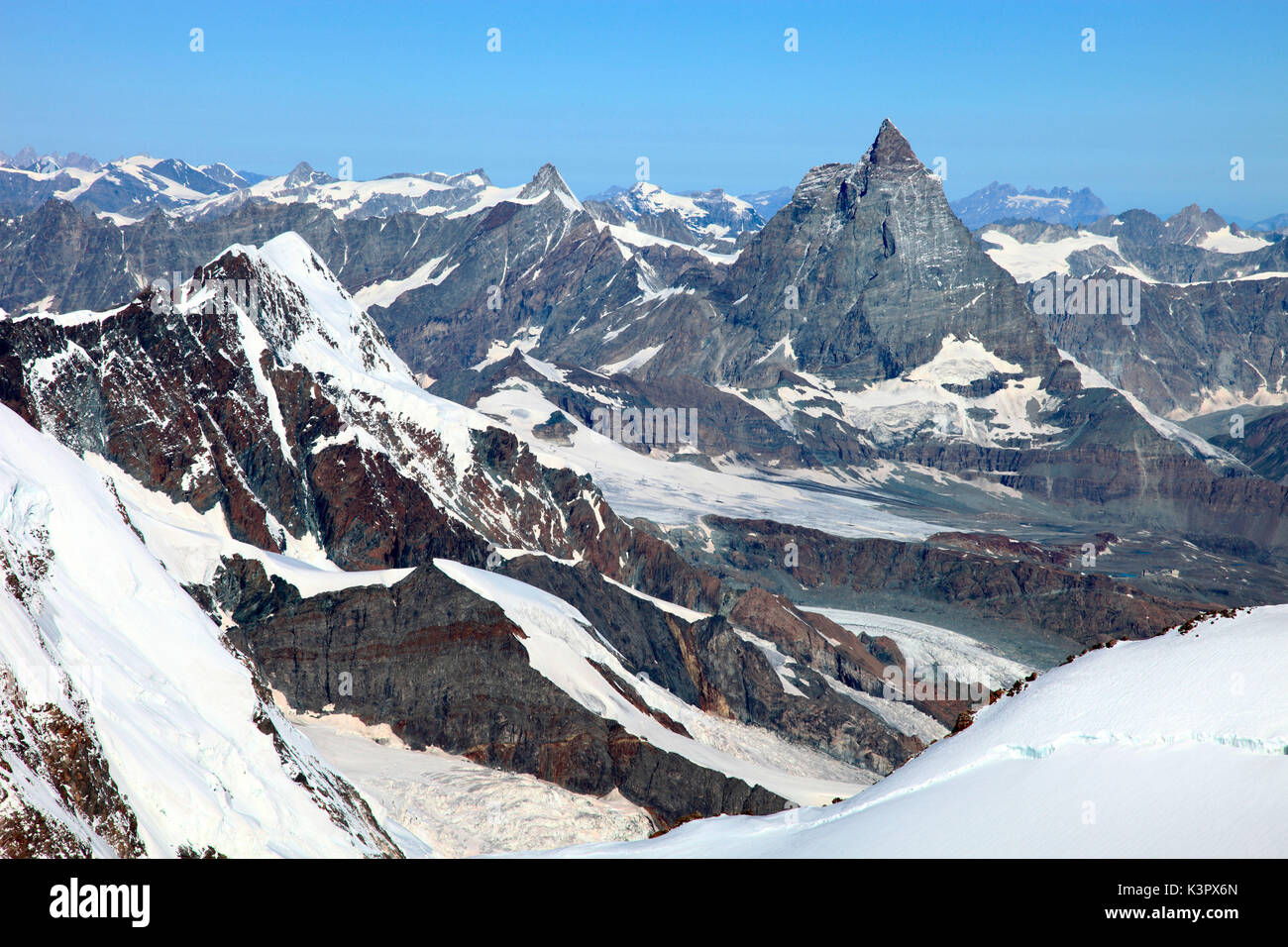 View of Matterhorn frp, Signalkuppe, Punta Gnifetti, Monte Rosa ...