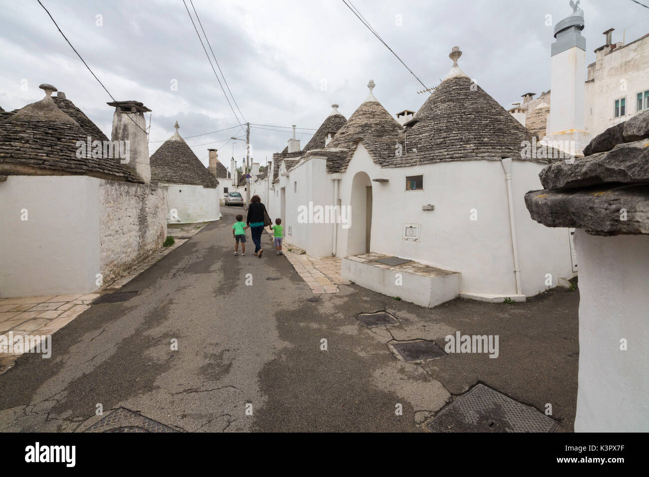 The typical huts called Trulli built with dry stone with a conical roof ...