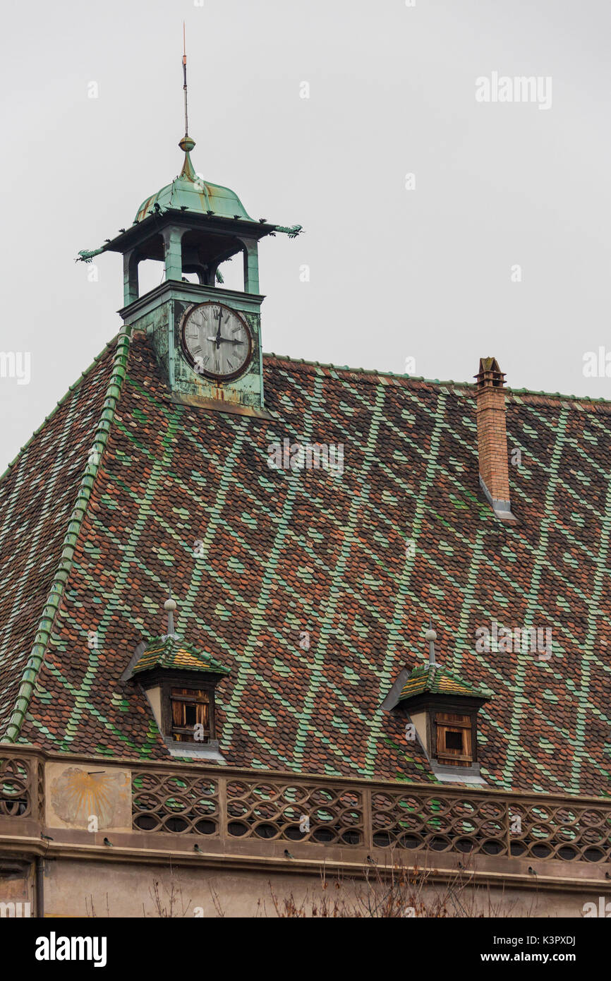 Details of typical architecture of bell tower on roof of medieval old ...