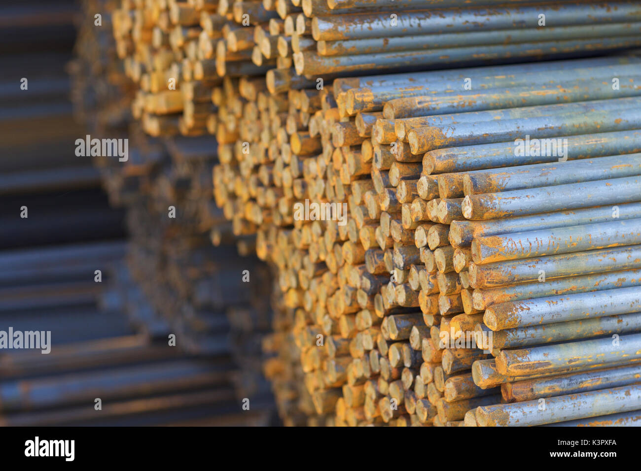 Metal profile of round section in packs at the warehouse of metal ...