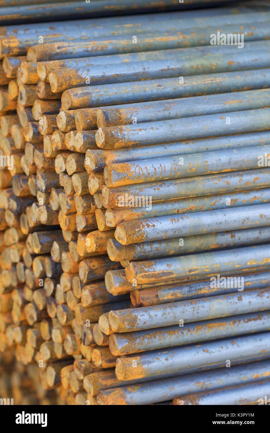 Metal profile of round section in packs at the warehouse of metal ...