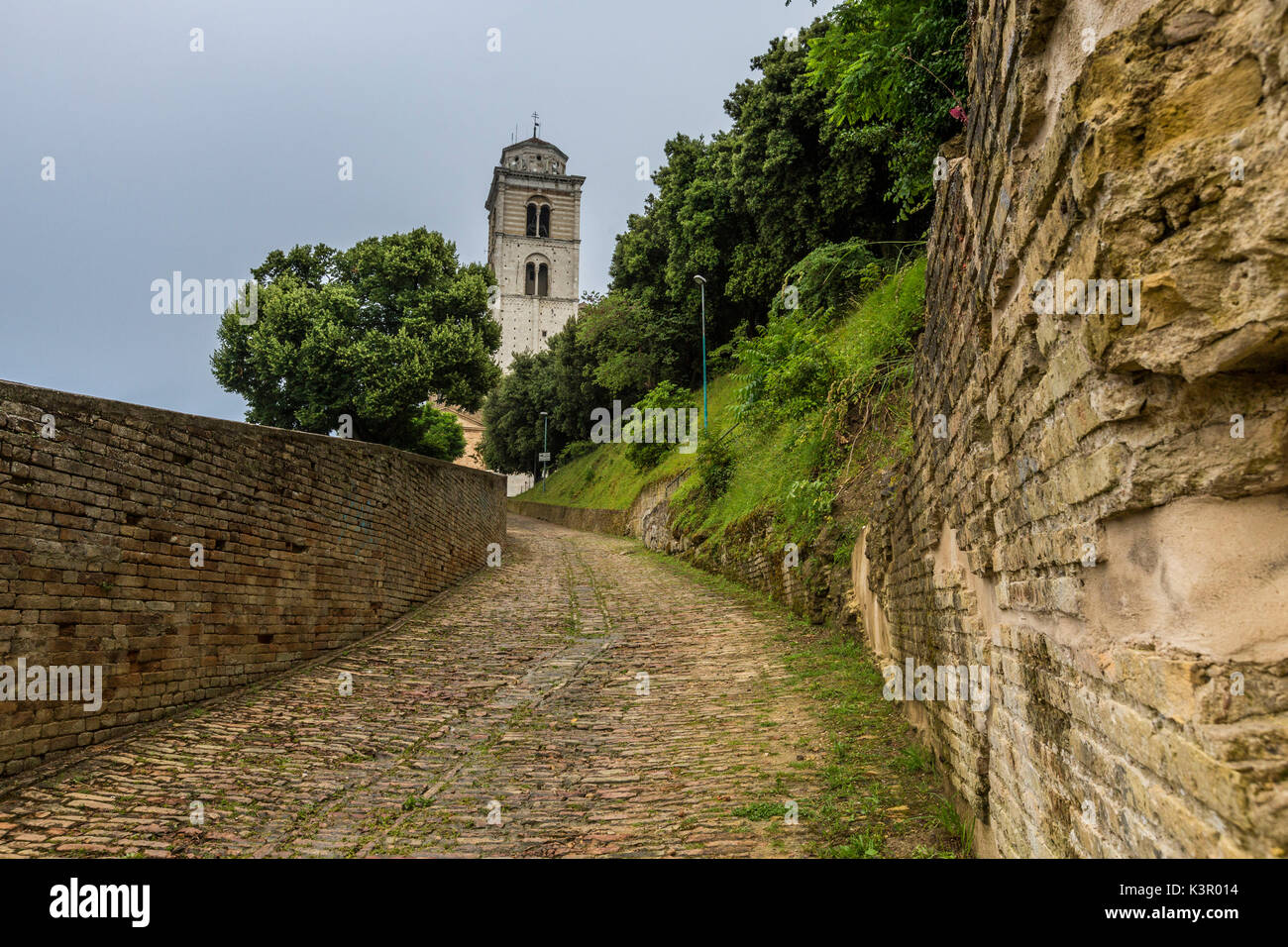 The medieval walls frame the ancient Fermo Cathedral located on the ...