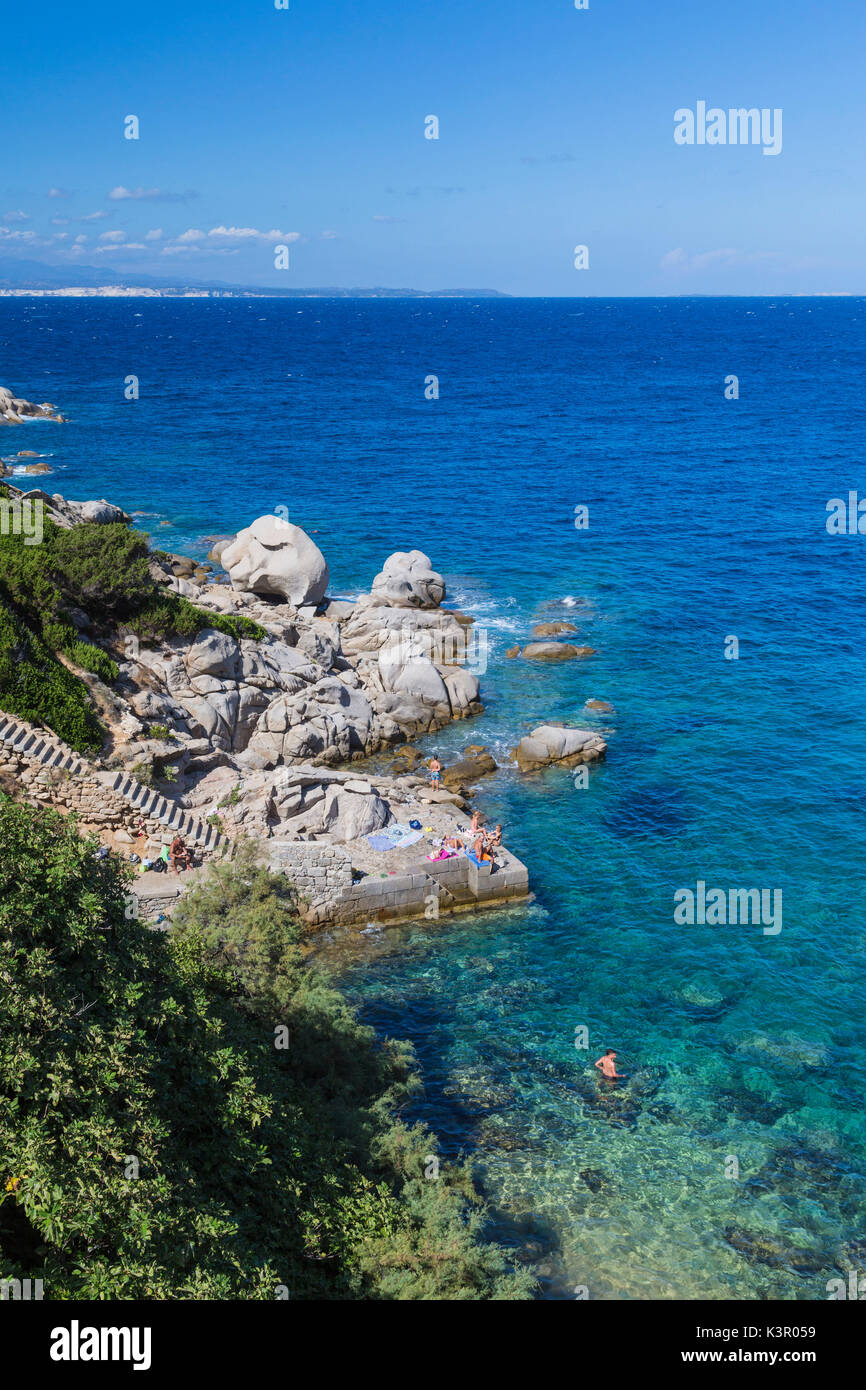 Top view of the crystal turquoise sea and cliffs Capo Testa Santa ...