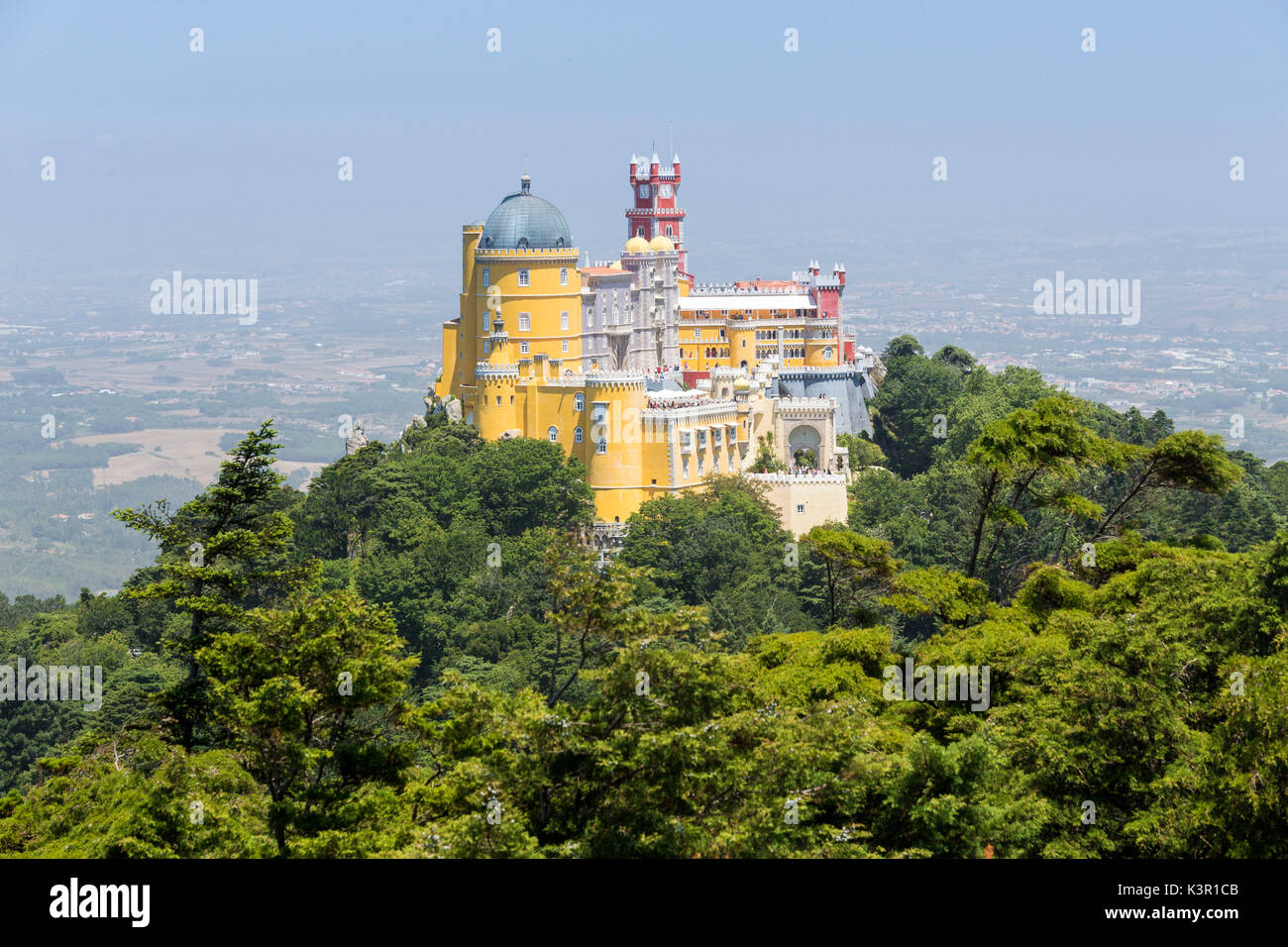 The colorful and decorated castle Palácio da Pena on top of hill São ...
