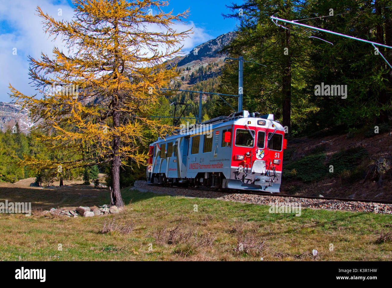 The bernina express descending along the val poschiavo hi-res stock ...