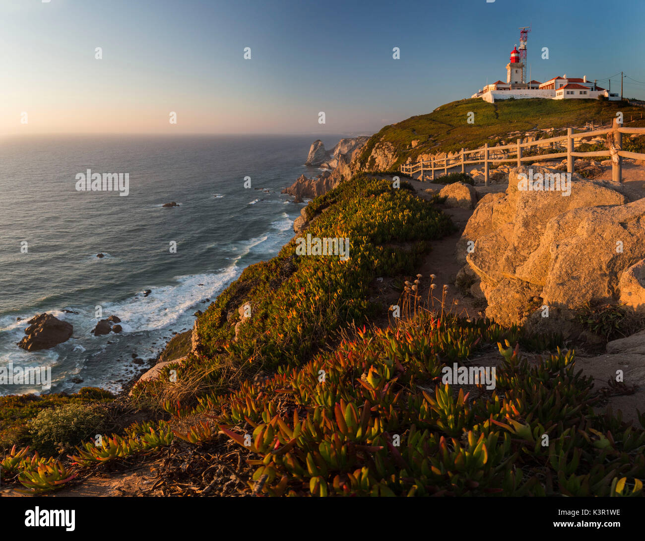 Panoramic view of the cape and lighthouse of Cabo da Roca overlooking ...