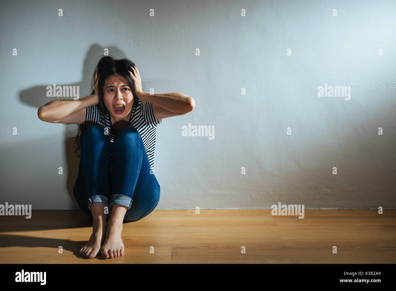 battered abused women concept of anxious crazy young girl thinking ...