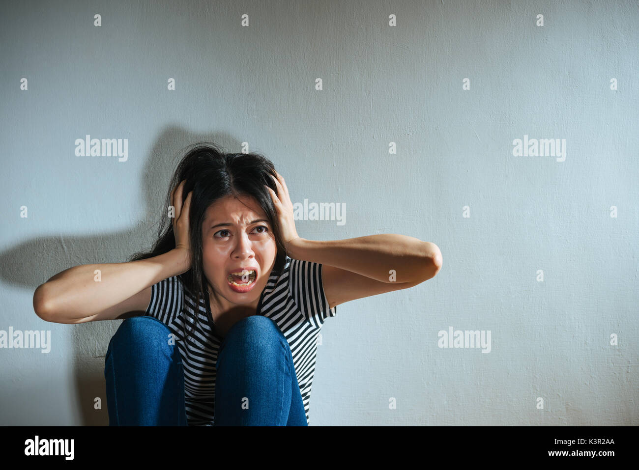 depressed crying woman getting crazy when she having violence encounter ...