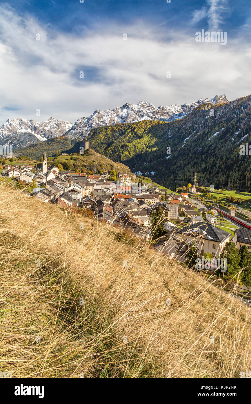 View of Ardez village surrounded by woods and snowy peaks Lower ...