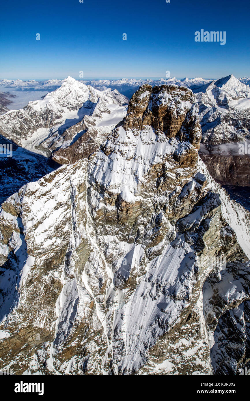 Aerial view of the south face of the Matterhorn Zermatt canton of ...