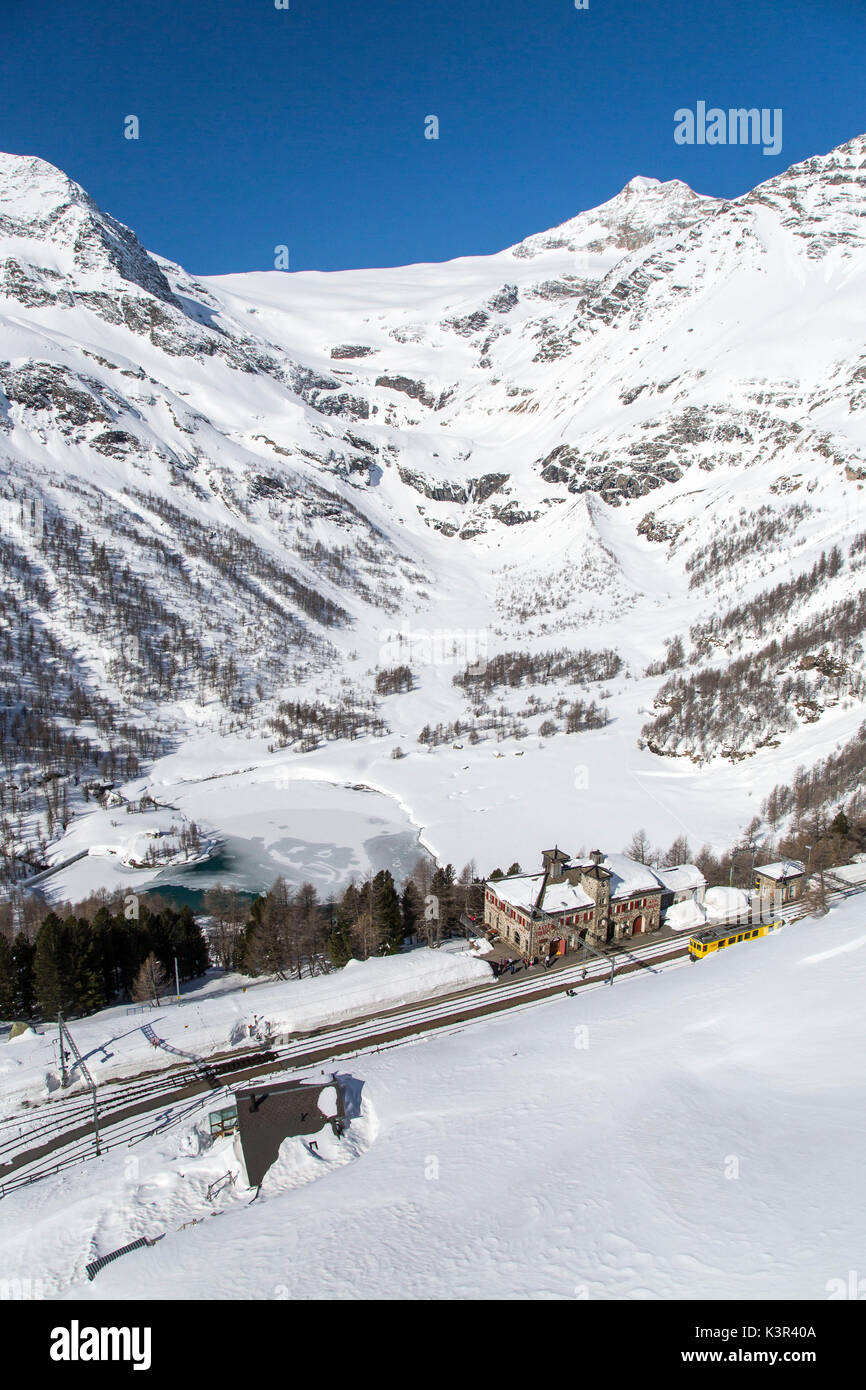 Aerial view of Alp Grum with its artificial basin which begins in ...