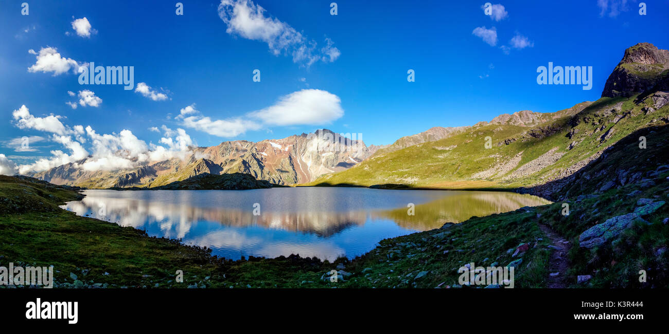A panoramic shot of the Lake Nero at the Gavia Pass in Valcamonica ...