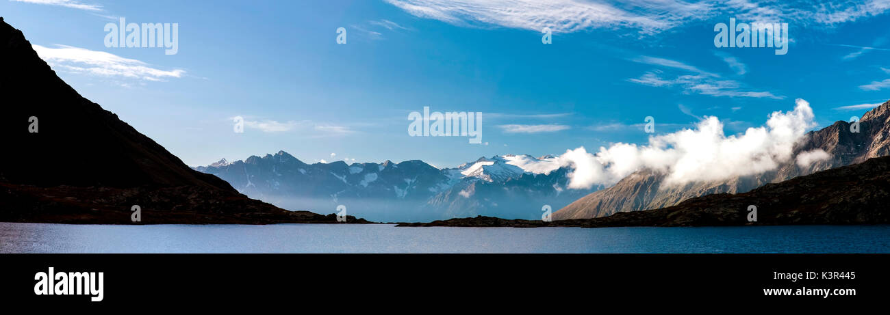 A panoramic view of the peaks surrounding Lake Nero at the Pass Gavia ...
