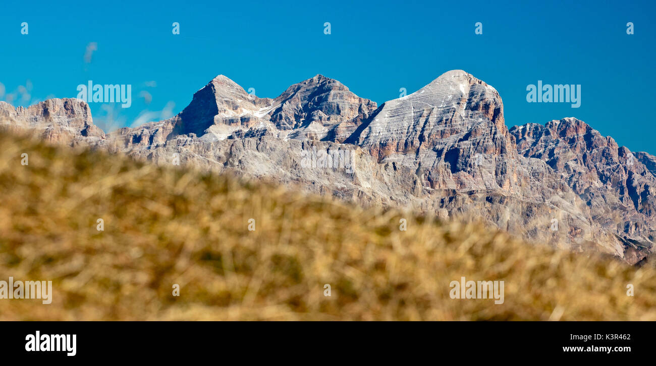 The Tofane group with Mount Cristallo from the meadows by the Falzarego ...