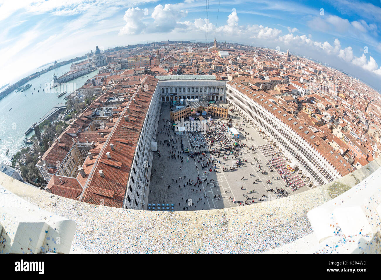 Top view of the historical buildings and the lagoon from the St Mark's ...
