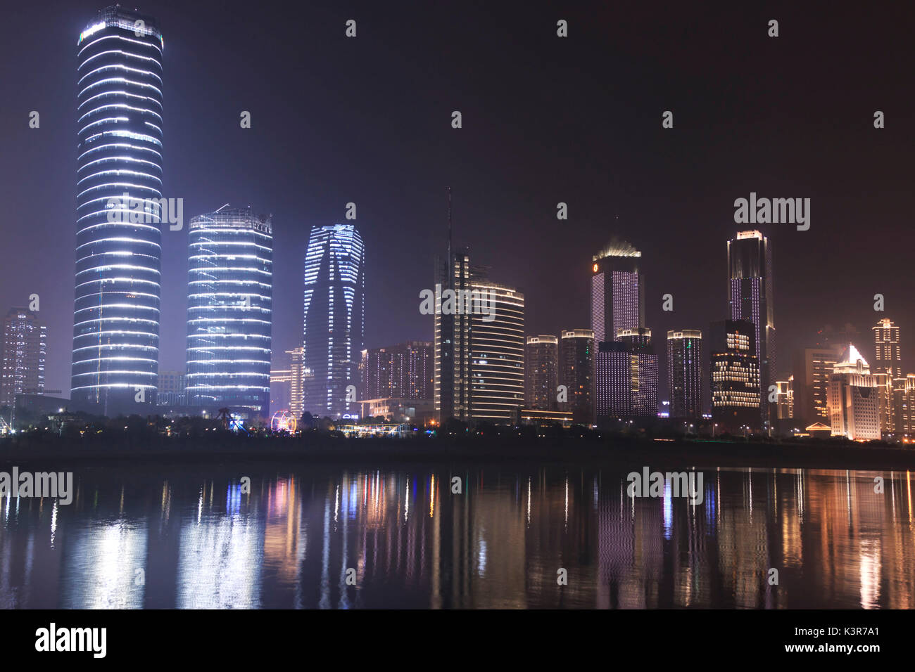 Nanchang skyline at night as seen from the east side of the city ...