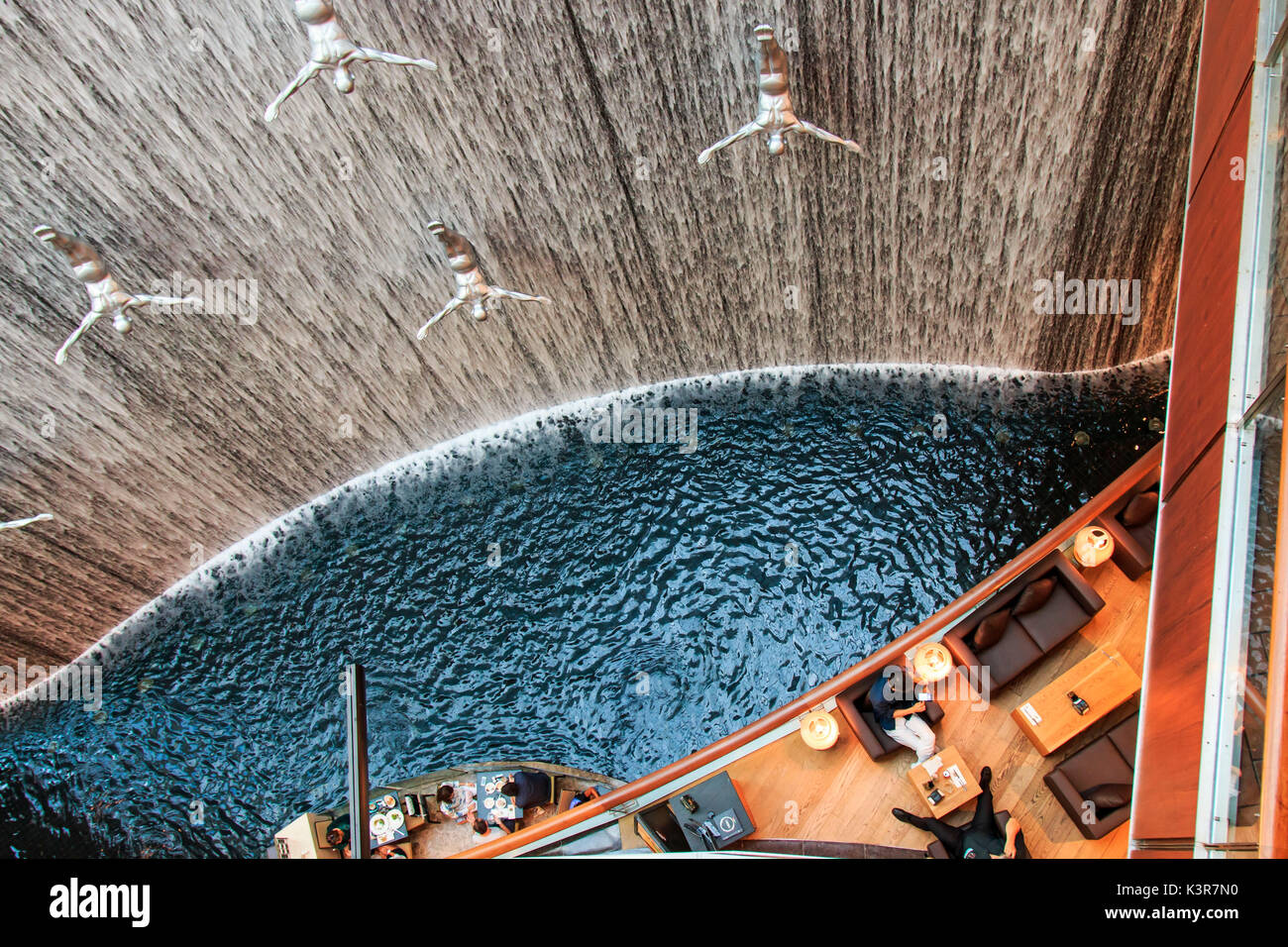 Dubai, United Arab Emirates. Waterfall in Dubai Mall, world's largest ...