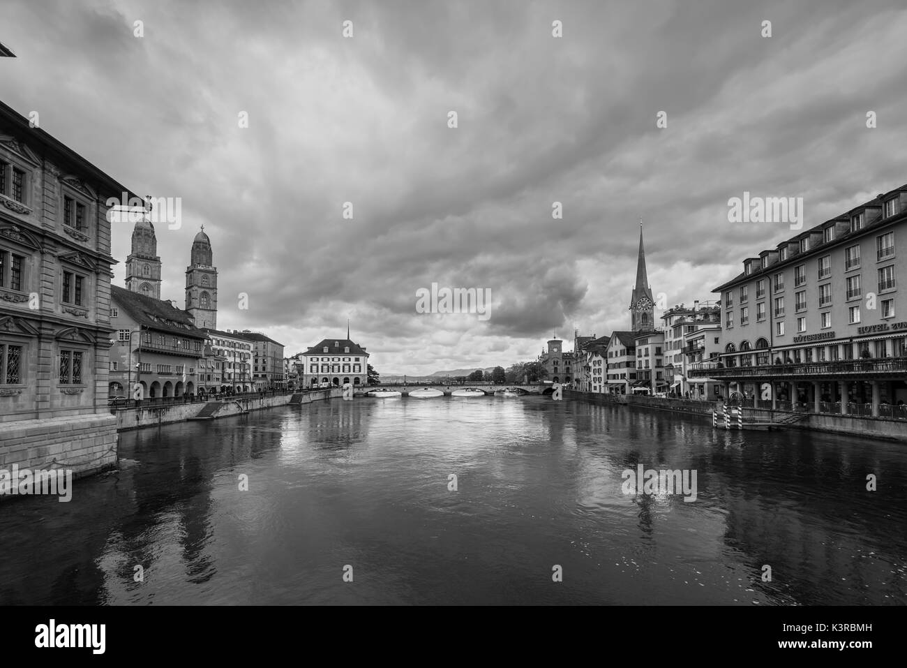 Zurich, Switzerland - May 24, 2016: Architecture of Zurich in overcast ...