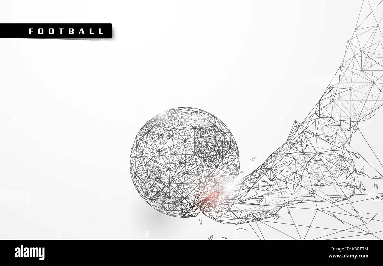 Abstract low polygon football kicking the ball wireframe mesh ...