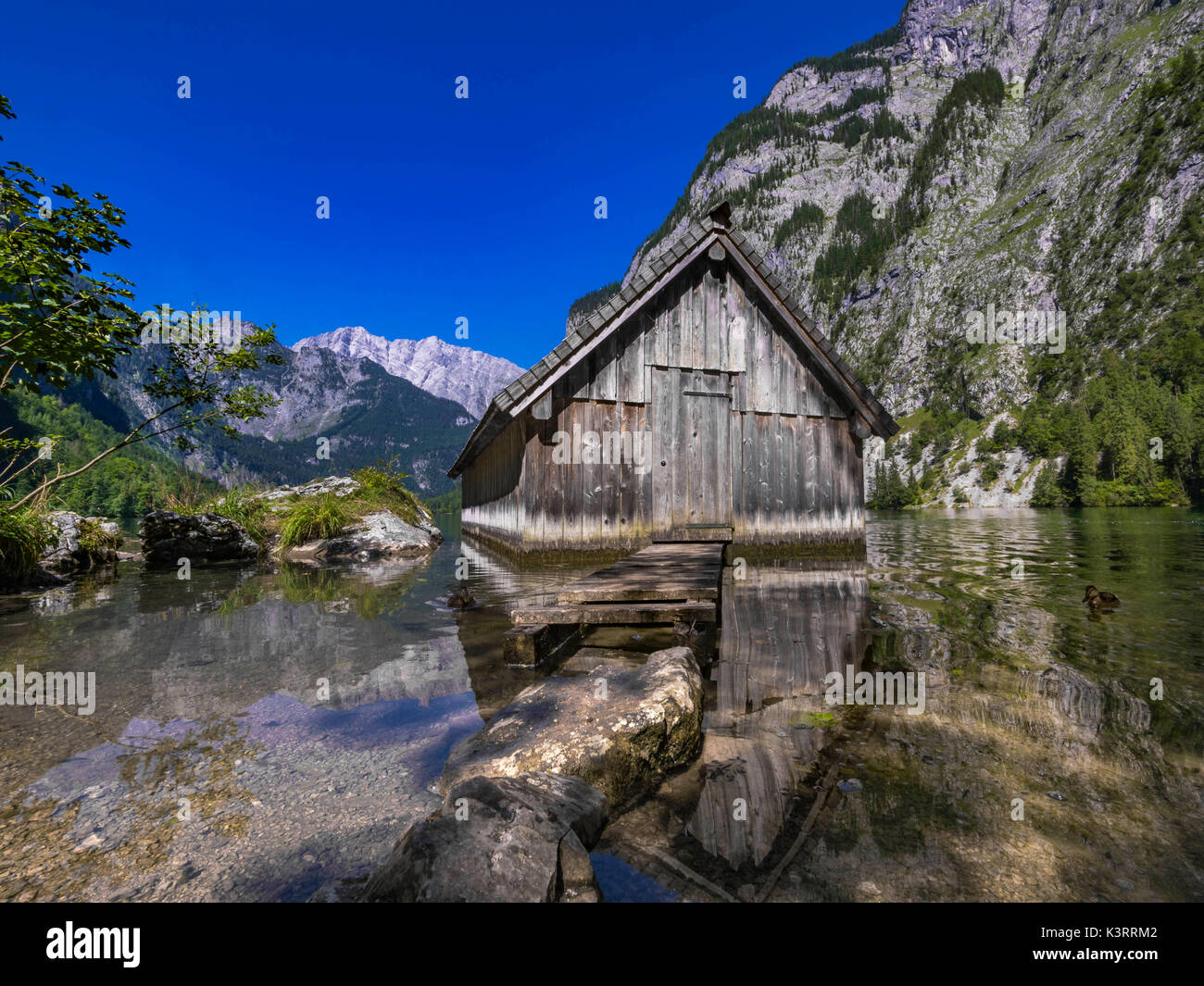 View of the Obersee Lake behind the Watzmann massif, Salet am ...