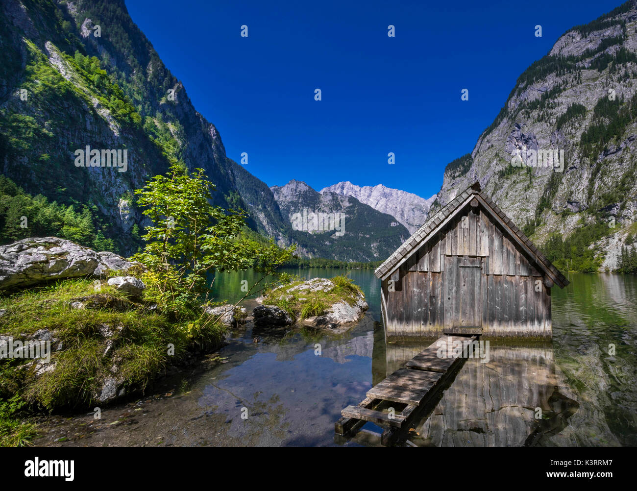 View of the Obersee Lake behind the Watzmann massif, Salet am ...